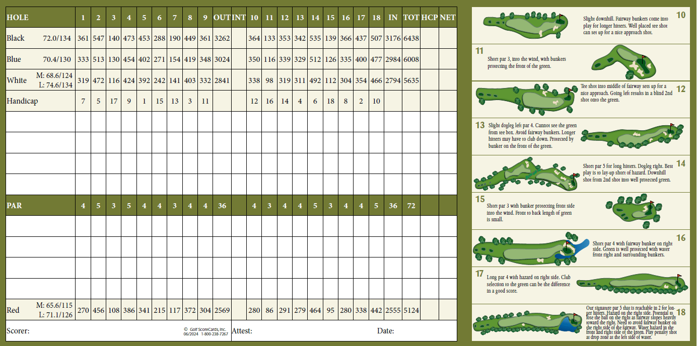 Scorecard - Westridge Golf Club CA